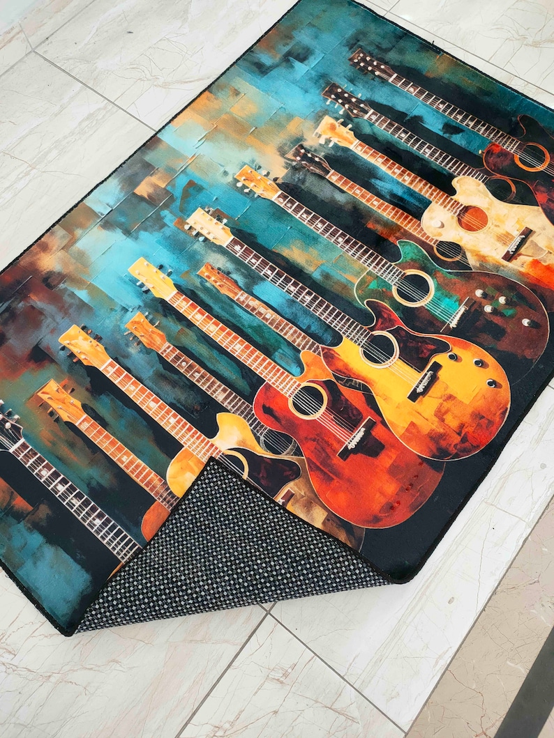 Guitar Rug, Classic Guitars Rug, Colorful Guitar Rug, Instrument Rug ...