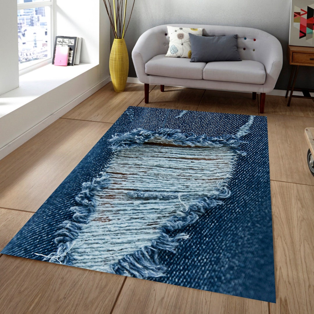 Denim Rug, Jean Rug, Jeans Rug, Jean Pattern Rug, Ripped Jeans Rug ...