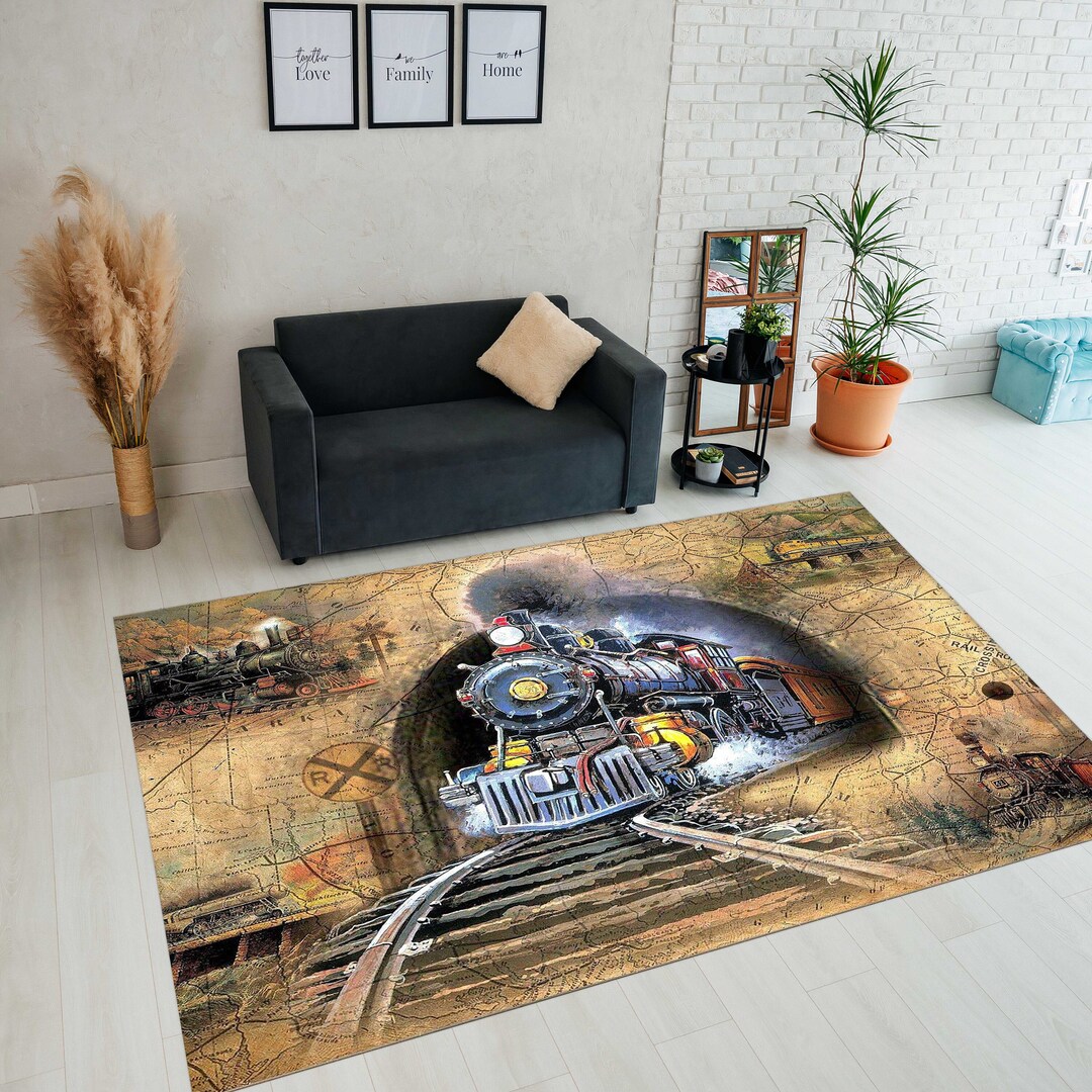 Train Rug, Train Pattern Rug, Train Tracks Rug, Railway Rug, Old Map ...