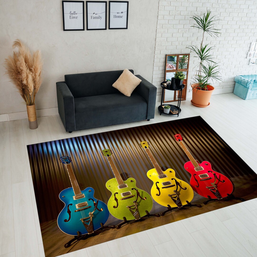Guitar Rug, Classic Guitars Rug, Colorful Guitar Rug, Instrument Rug ...