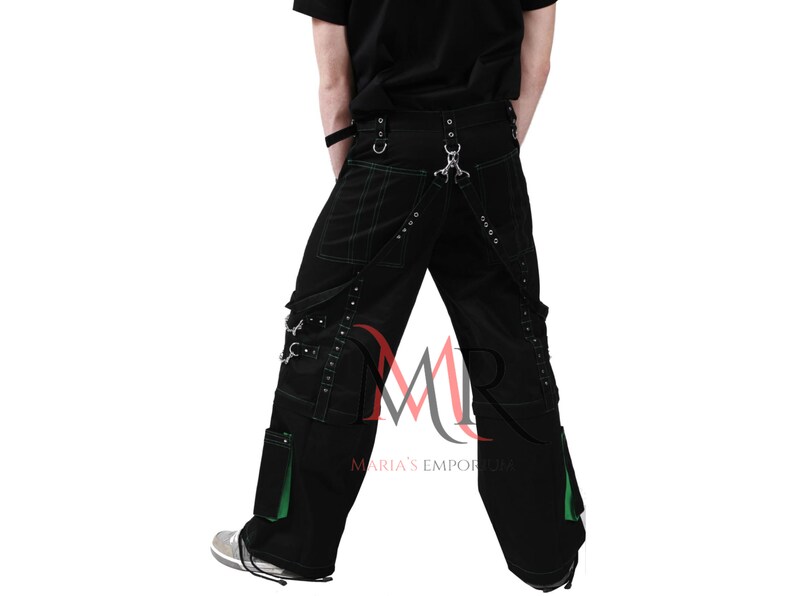 Black Gothic Emo Cargo Pants, Techwear Steam Punk Cyber Punk Y2k Pants ...
