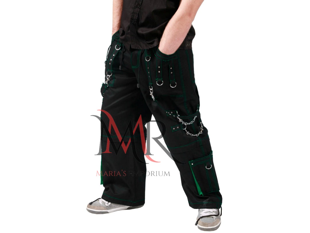 Black Gothic Emo Cargo Pants, Techwear Steam Punk Cyber Punk Y2k Pants ...