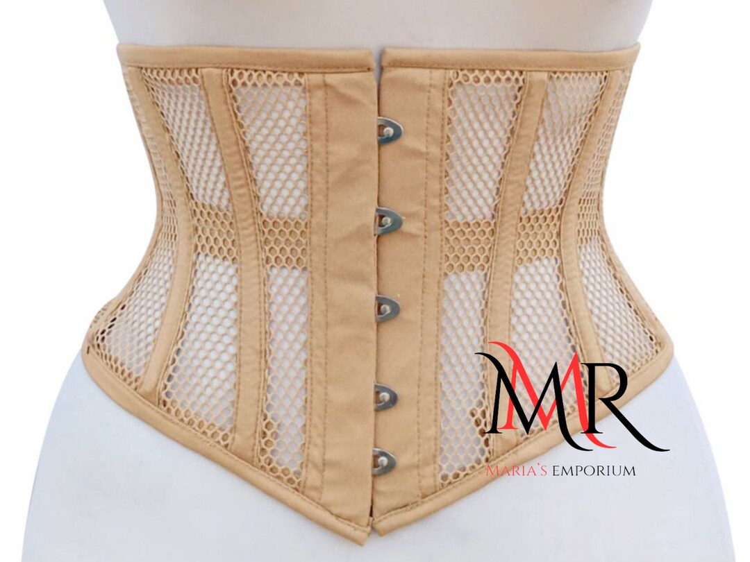 Beige Mesh Corset Top Strapless Steel Boned - Handmade Underbust Waspie ...