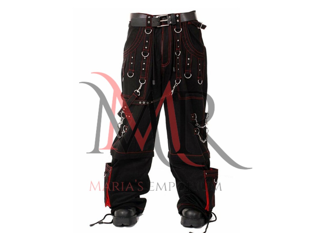 Handmade Black Gothic Emo Baggy Cargo Pants With D Rings and Red Pocket ...