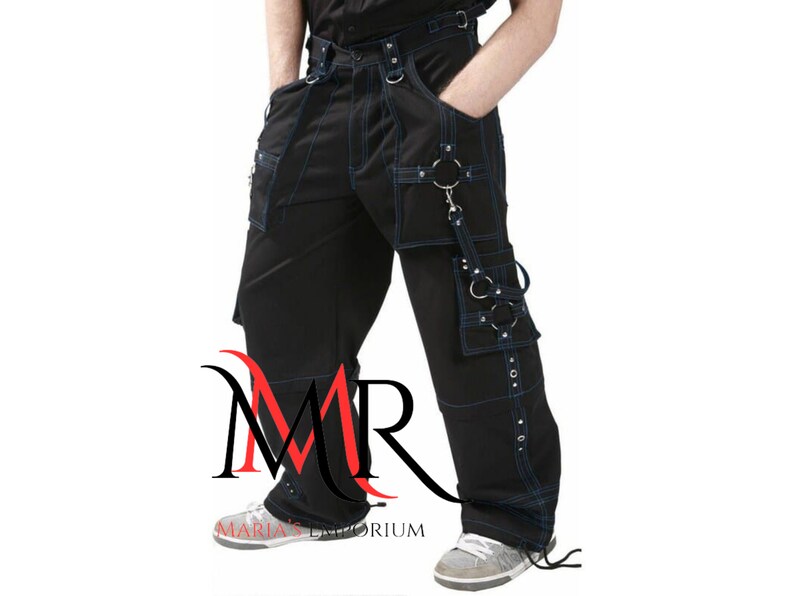 Handmade Black Gothic Emo Cargo Pants, Techwear Steam Punk Y2k Cyber ...