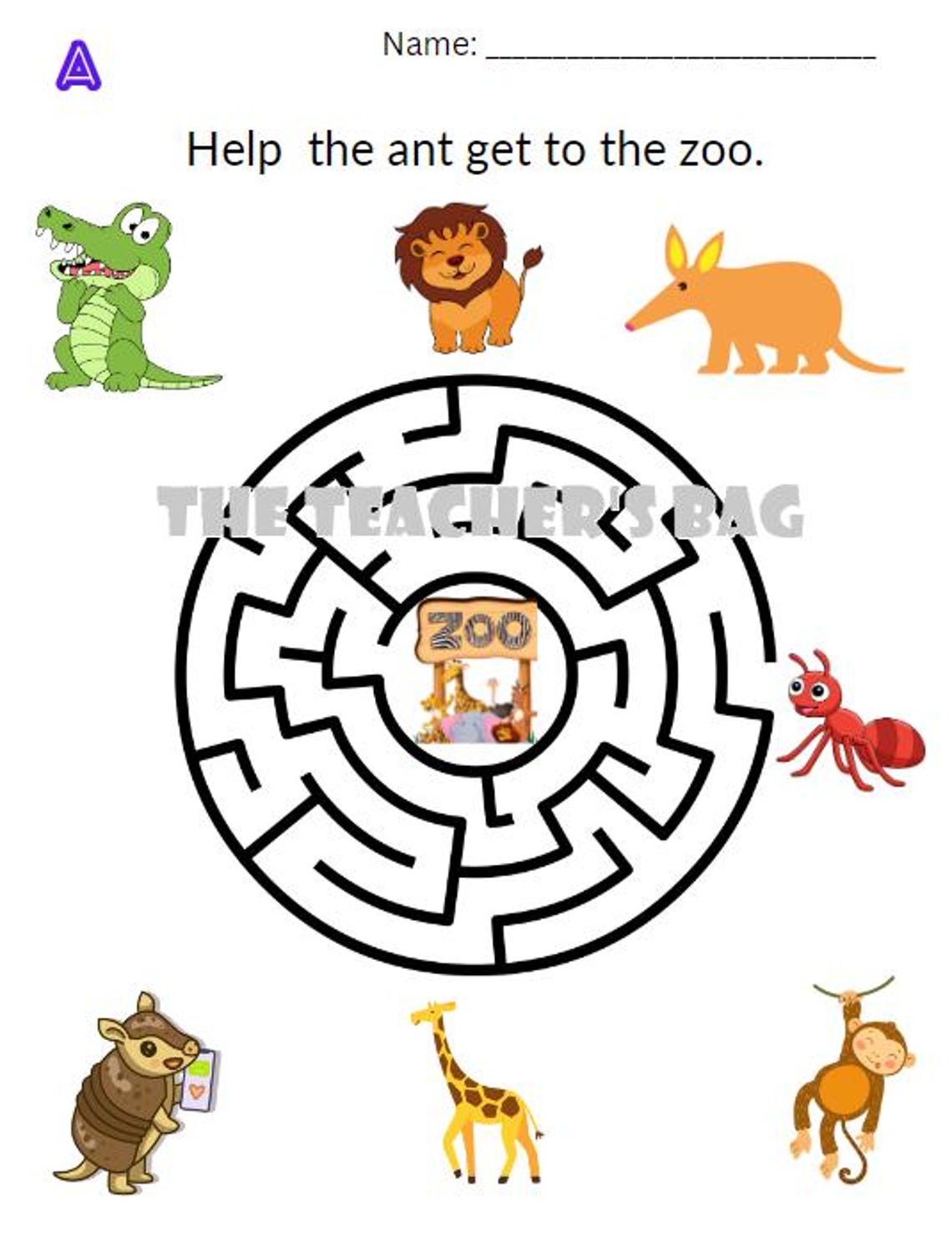 Wild Safari Maze A - Z Worksheets - Etsy