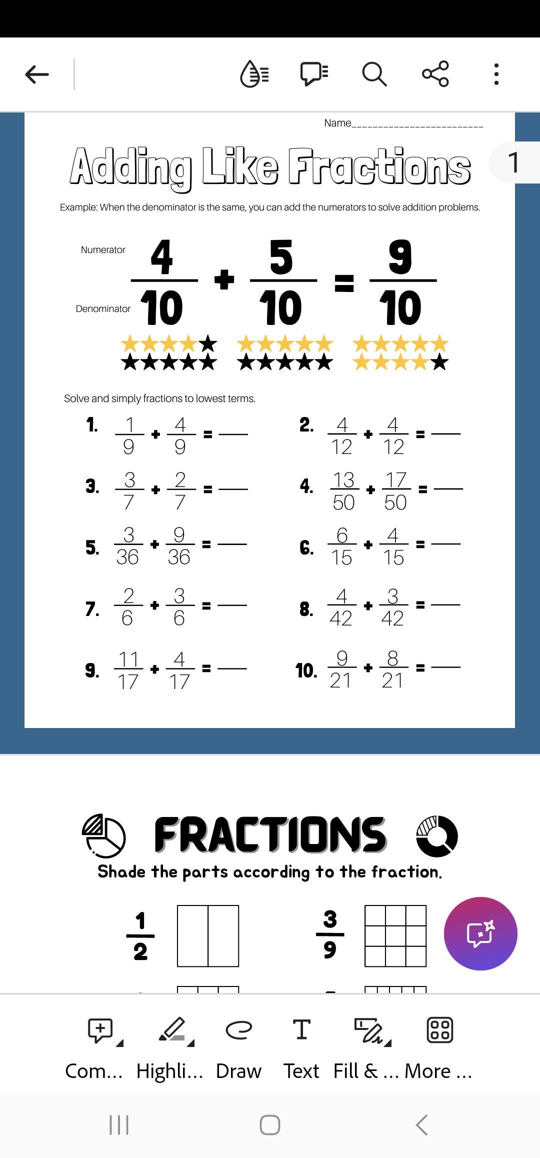 Third Grade Fractions Worksheets - Etsy
