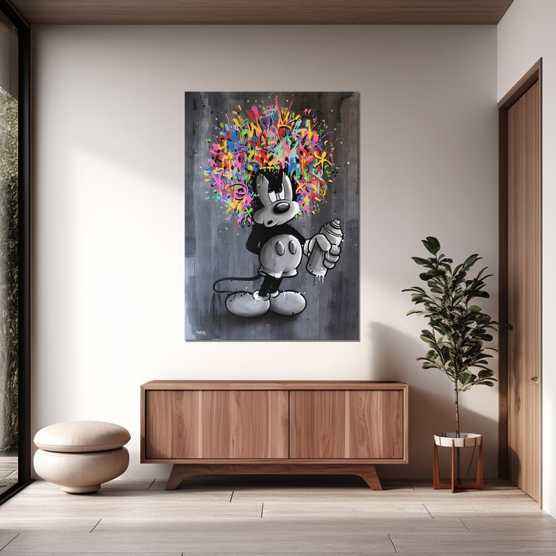 Banksy Mickey Mouse Graffiti Pop Art Graffiti Popart Canvas Wall Art, Mickey Mouse Print ...