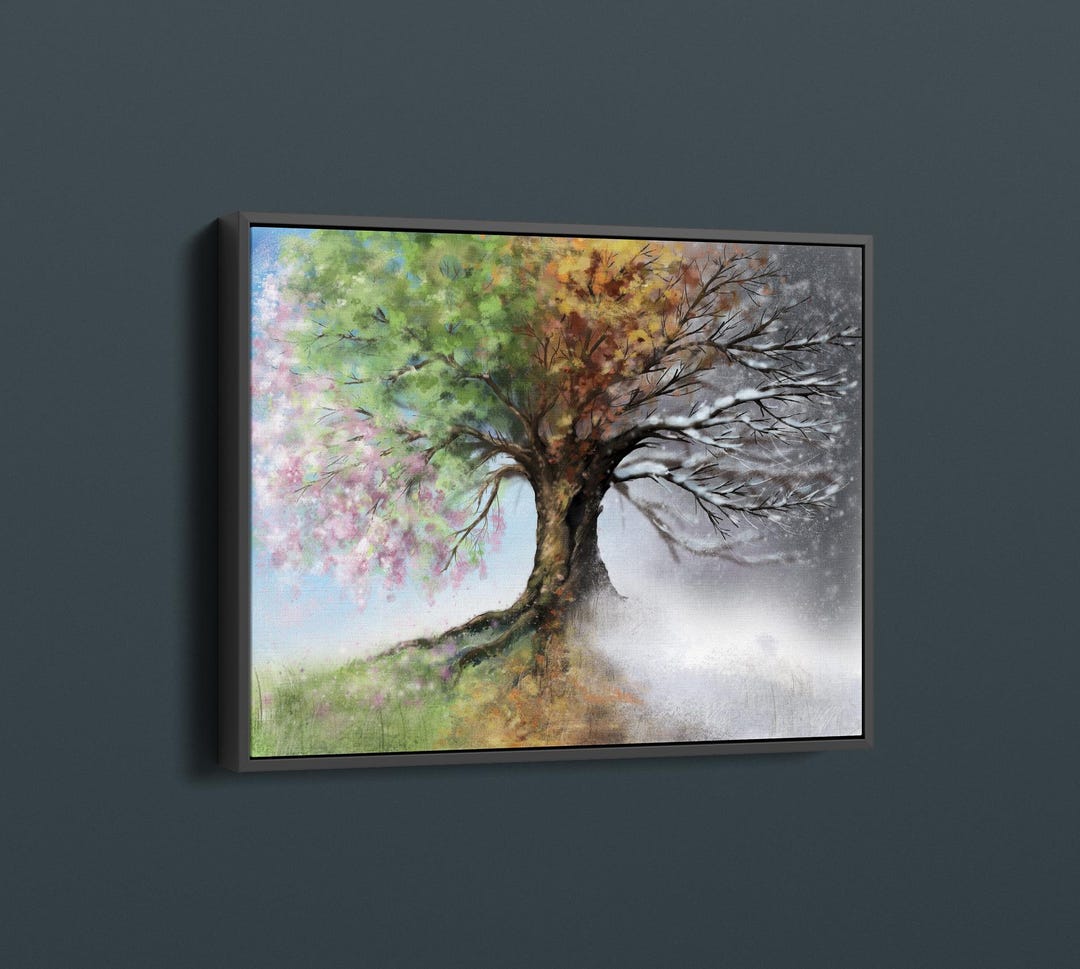 Tree With Four Seasons Canvas Art Print - Colorful Modern Design Wall ...