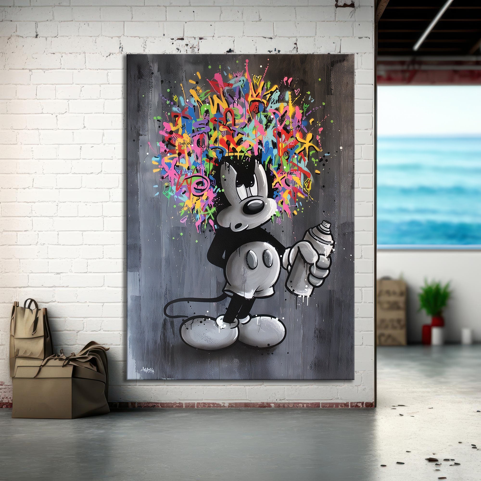 Banksy Mickey Mouse Graffiti Pop Art Graffiti Popart Canvas Wall Art ...