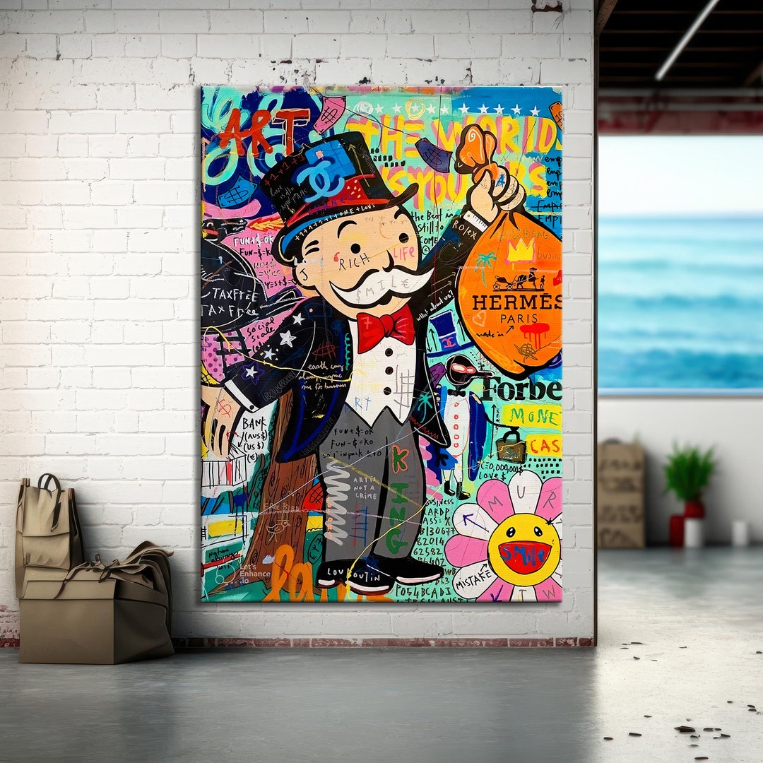 Monopoly Man Smile Pop Art - Graffiti Popart Canvas Wall Art, Monopoly ...