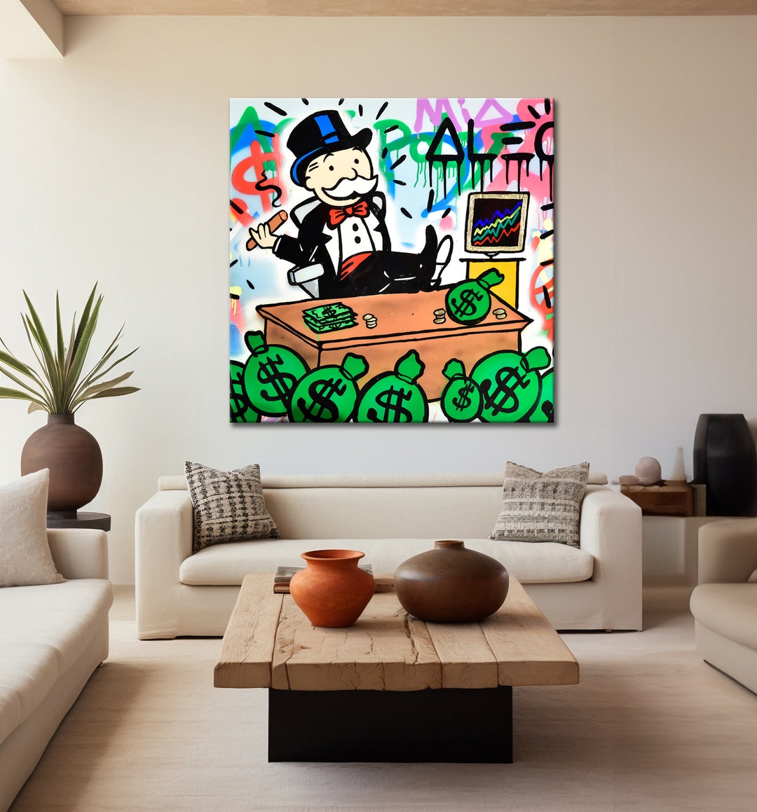 Banksy Monopoly Man Money Graffiti Canvas Art, Mr Monopoly Pintura al ...