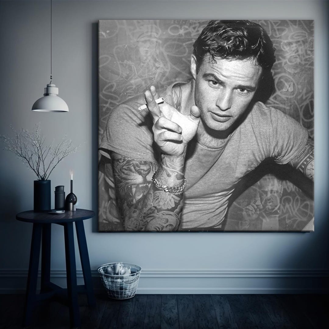 Vintage Marlon Brando Framed Poster - Timeless Black & White Canvas ...