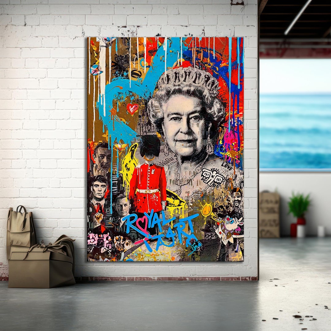 Banksy Queen Elizabeth II Graffiti Pop Art - Graffiti Popart Canvas ...