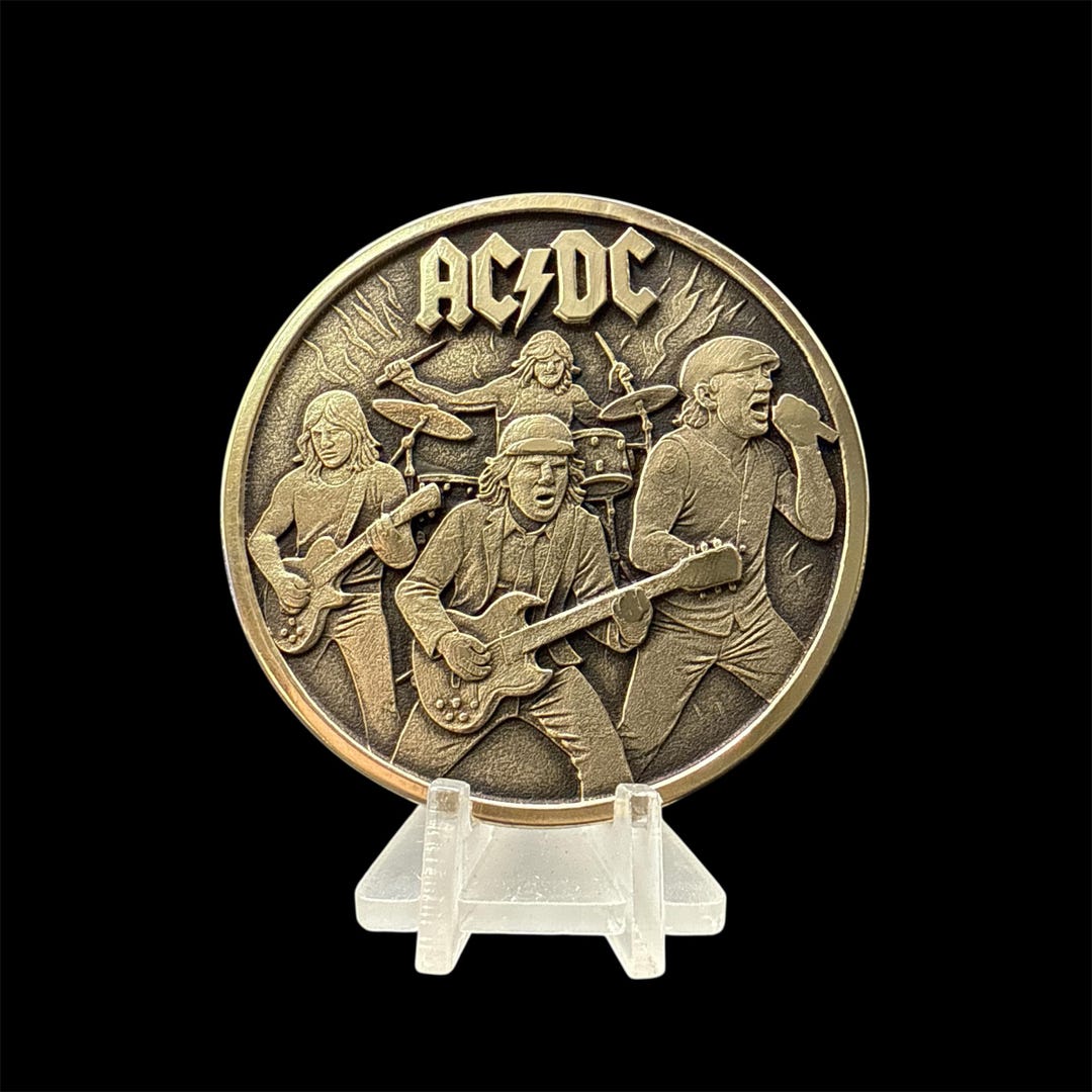 AC/DC Engraved Brass Coin | 40mm Rock Music 3D Relief Art | Made to ...