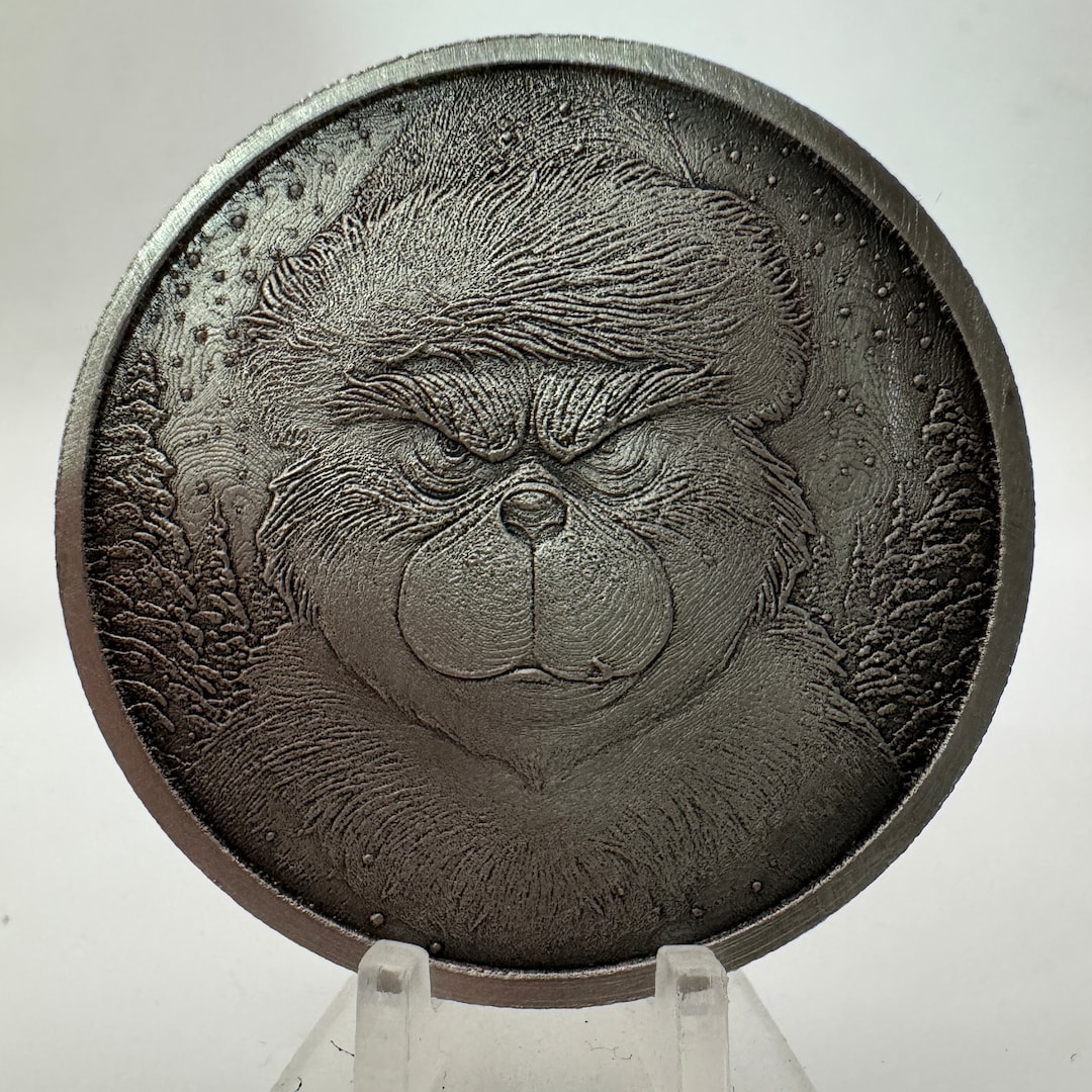 The Grinch Christmas Theme, 3d Relief on an Old Uk Crown Coin, Designed ...