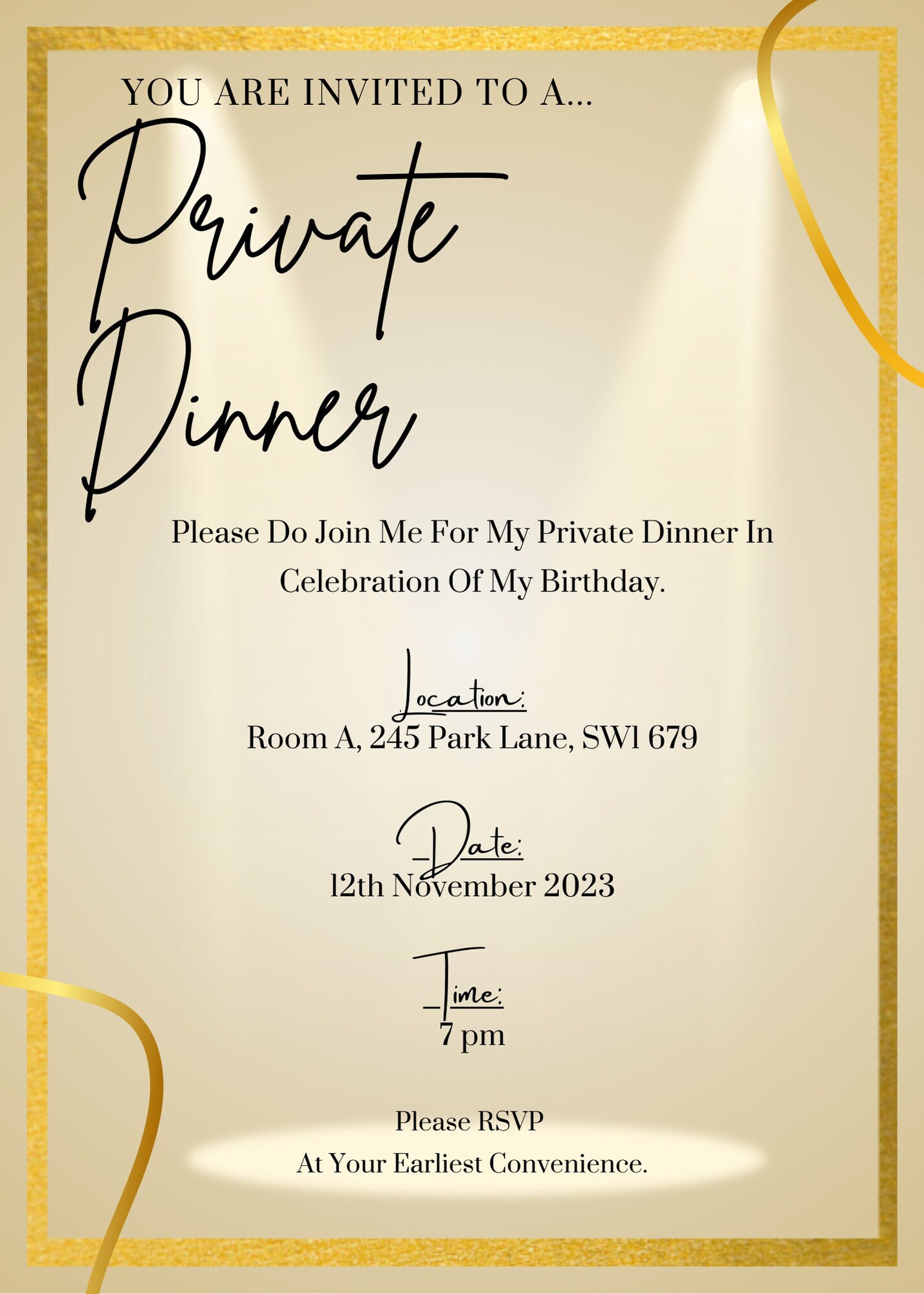 Digital and Downloadable Private Dinner Invitation and Template - Edit ...