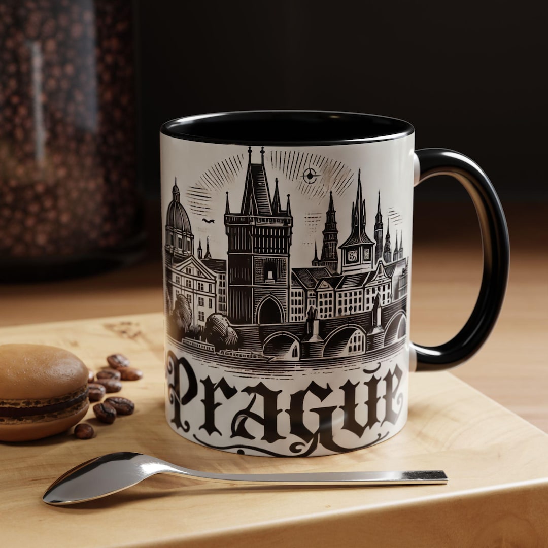 Prague Mug Black and White City Skyline Coffee Cup, Vintage European ...