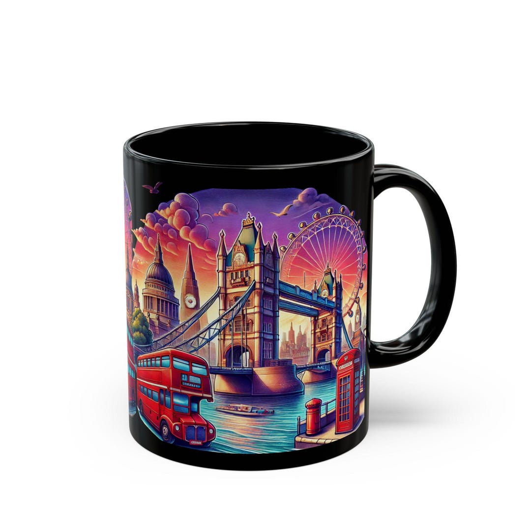 London Souvenir Mug | Vintage Style Tower Bridge, Big Ben & Red Bus ...