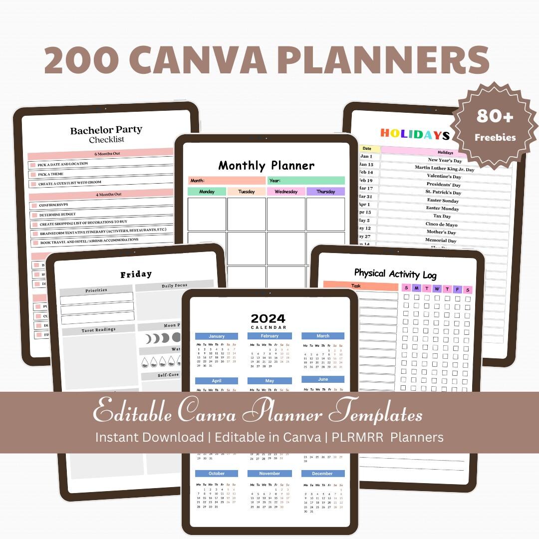 200 Editable Canva Planners + 80 Freebies - Resell or Use | Digital ...