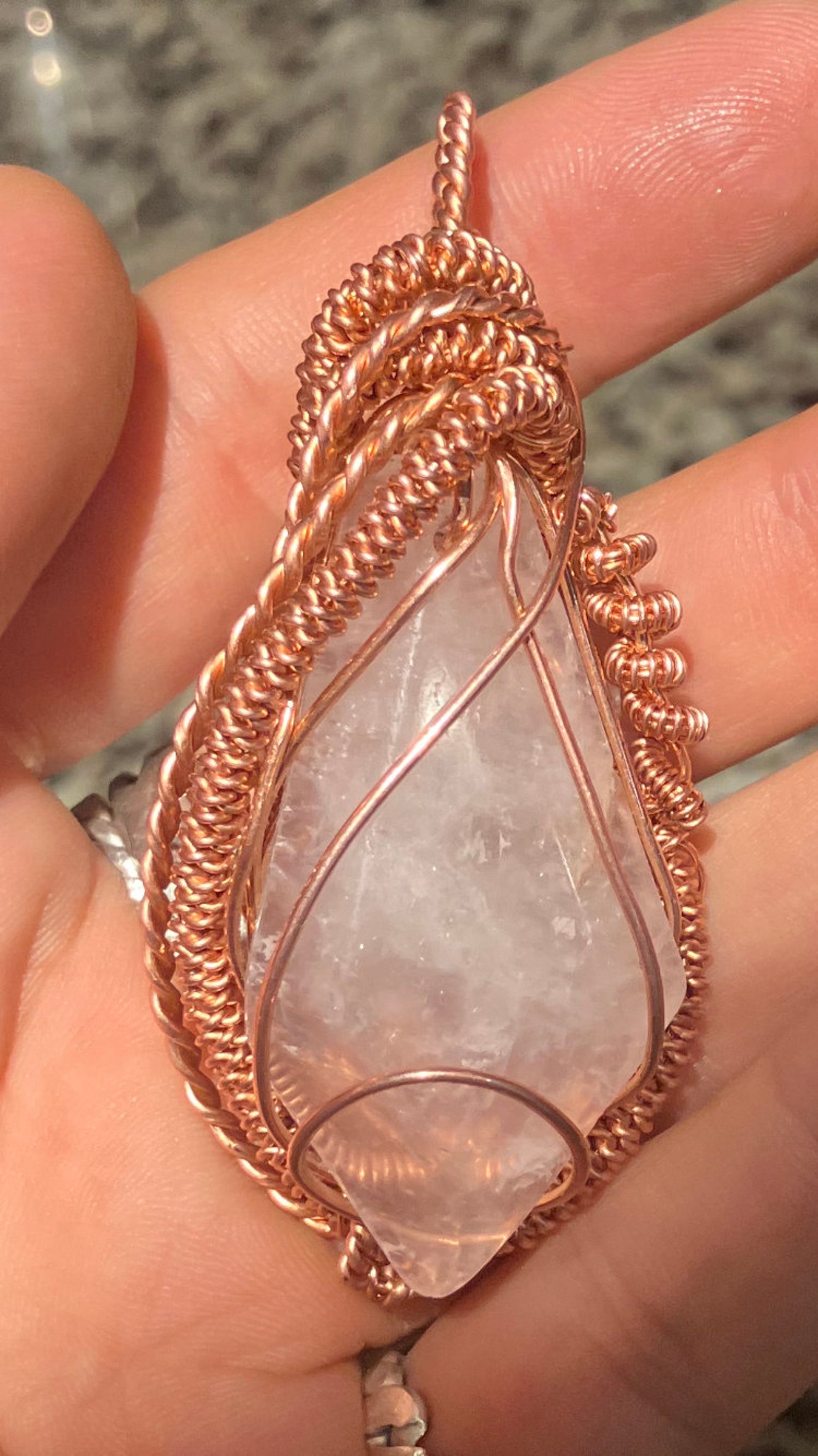 Rose Quartz Copper Coil Wave Pendant- Wire Wrap - Etsy