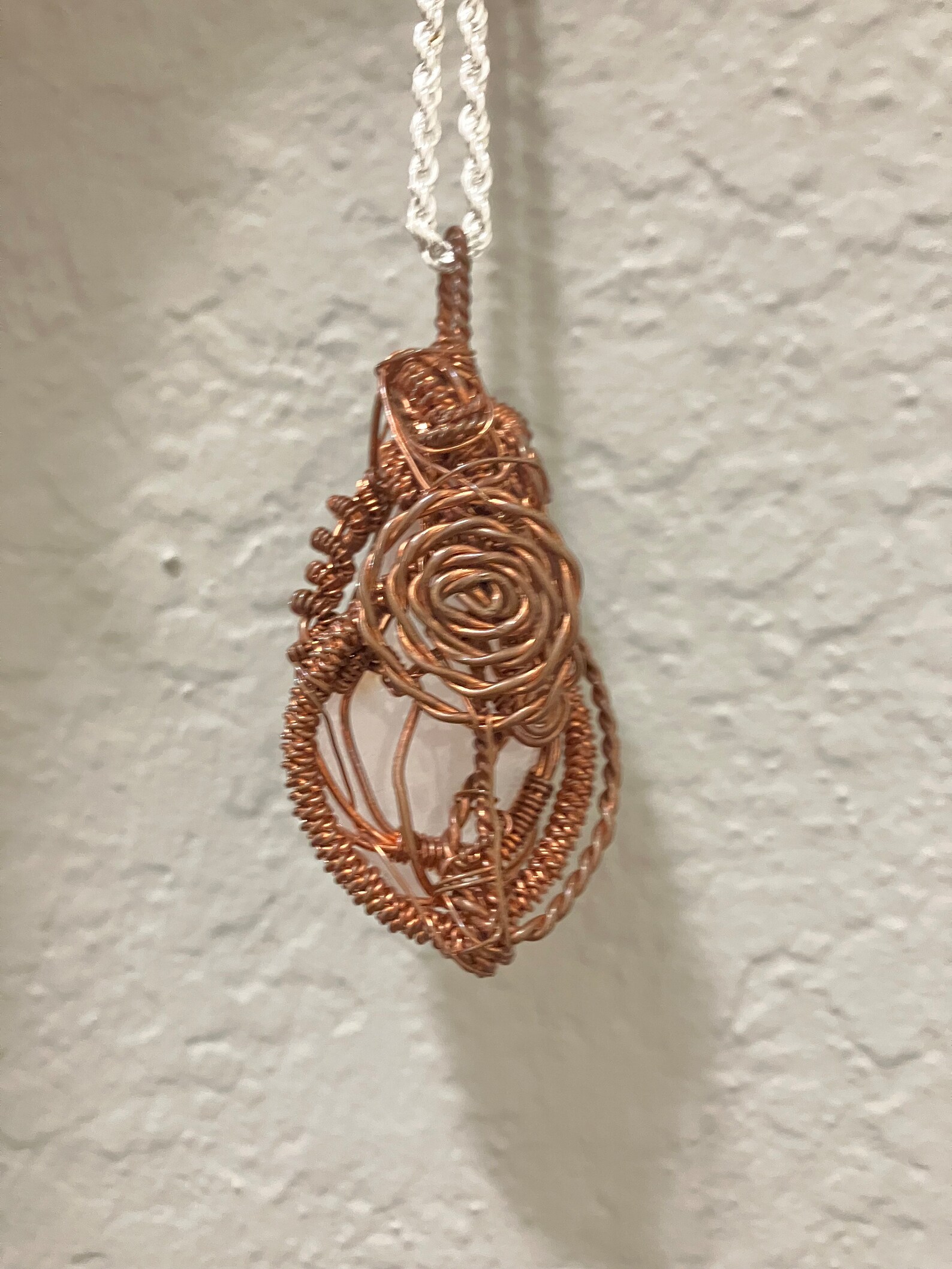 Rose Quartz Copper Coil Wave Pendant- Wire Wrap - Etsy