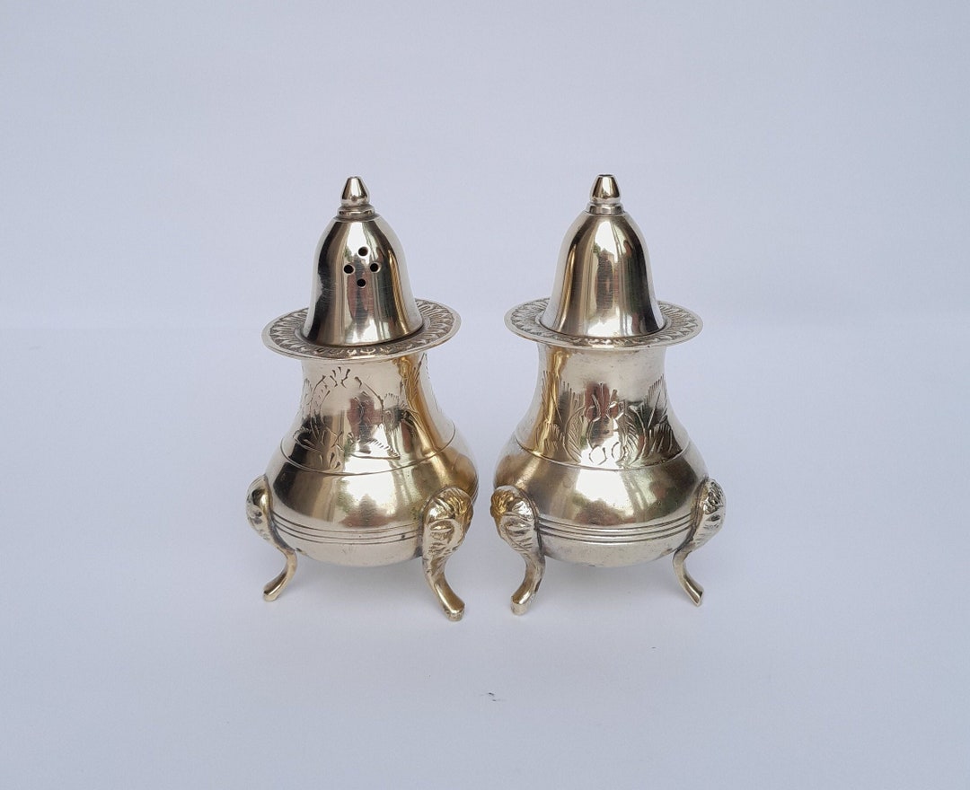 Vintage EPNS Brass Salt & Pepper Shakers | Antique Shakers With Lion ...