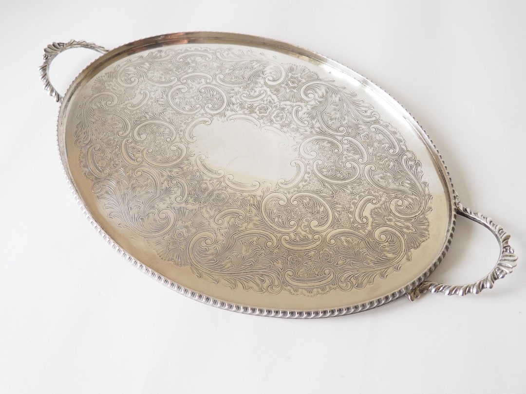 Vintage Yeoman Silver Plate Decorative Serving Tray With Handles Made in England Antique Drinks ...