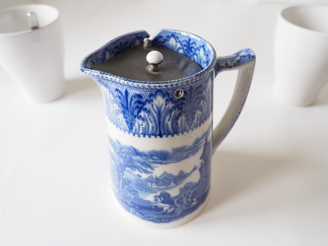 Vintage Cauldon Hot Milk Jug, Blue/white Chariot Scene & Integral ...