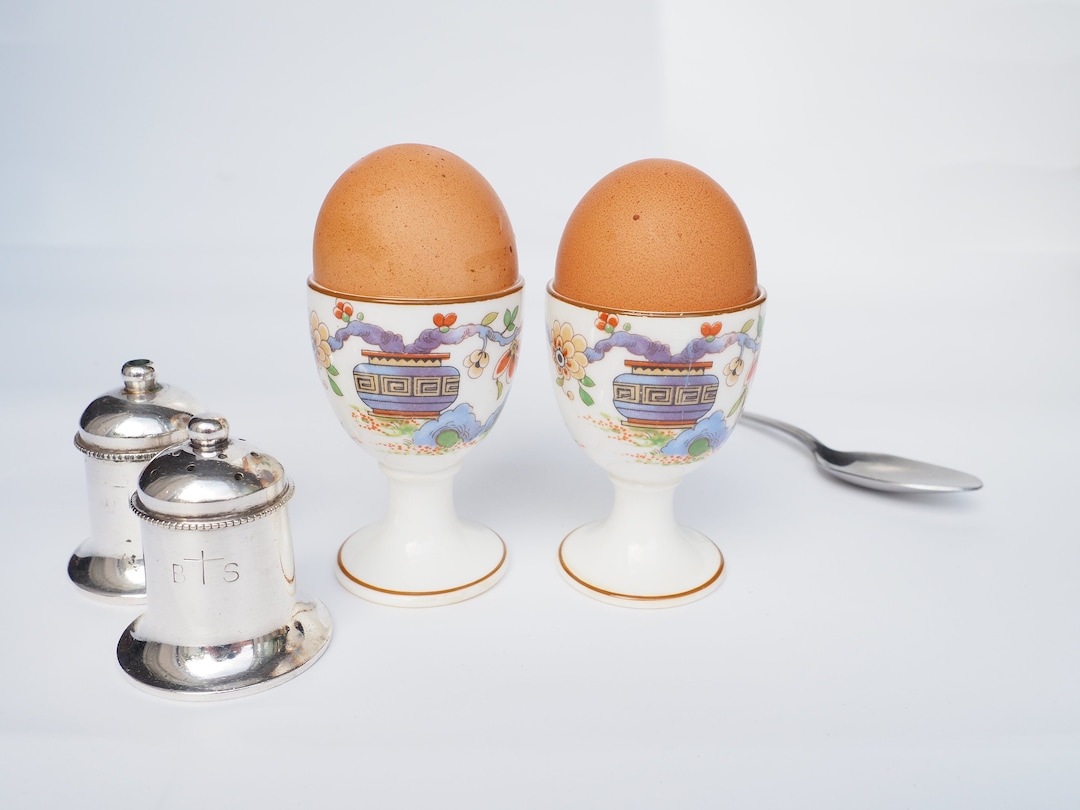 Vintage Royal Worcester Bone China Egg Cups With Silver EPNS Salt ...