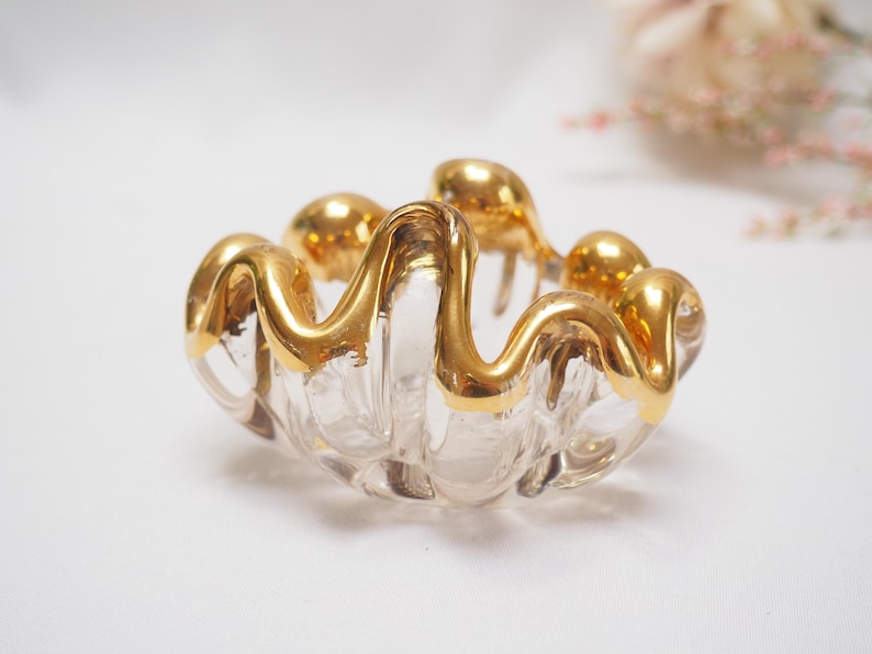 Vintage Gold Clam Shell Crystal Glass Salt Cellar | Venetian Italian ...