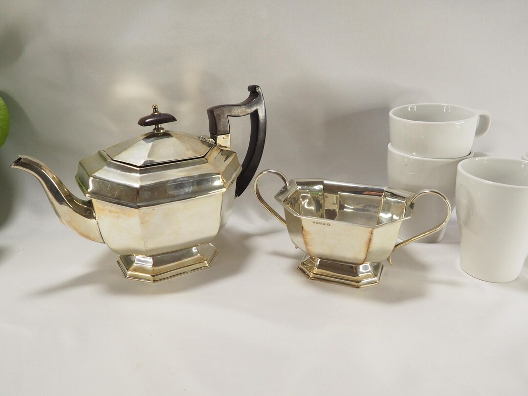 Early Art Deco Two Piece Sheffield Silver Plated Tea Set in Octagonal ...