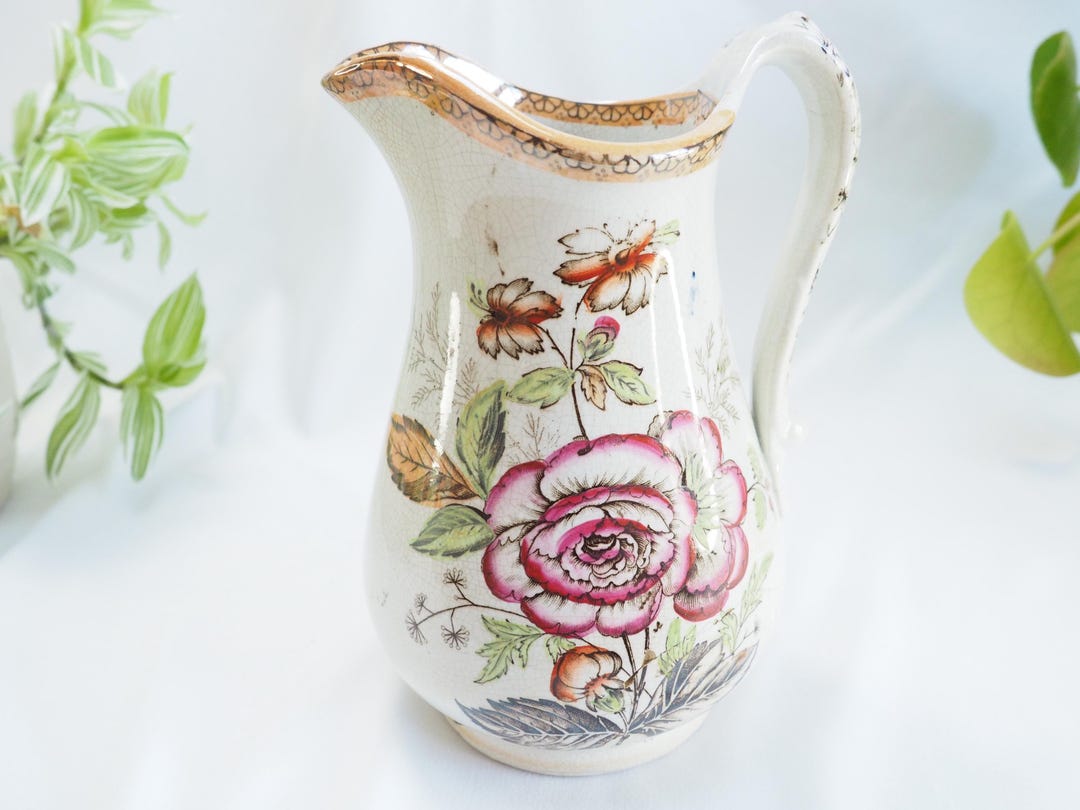 Antique Victorian Rose Jug | Old English Serving Pitcher With Floral ...
