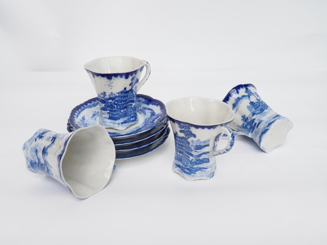 Vintage Set of Four Blue & White Fine China Tea Cups With Saucers ...
