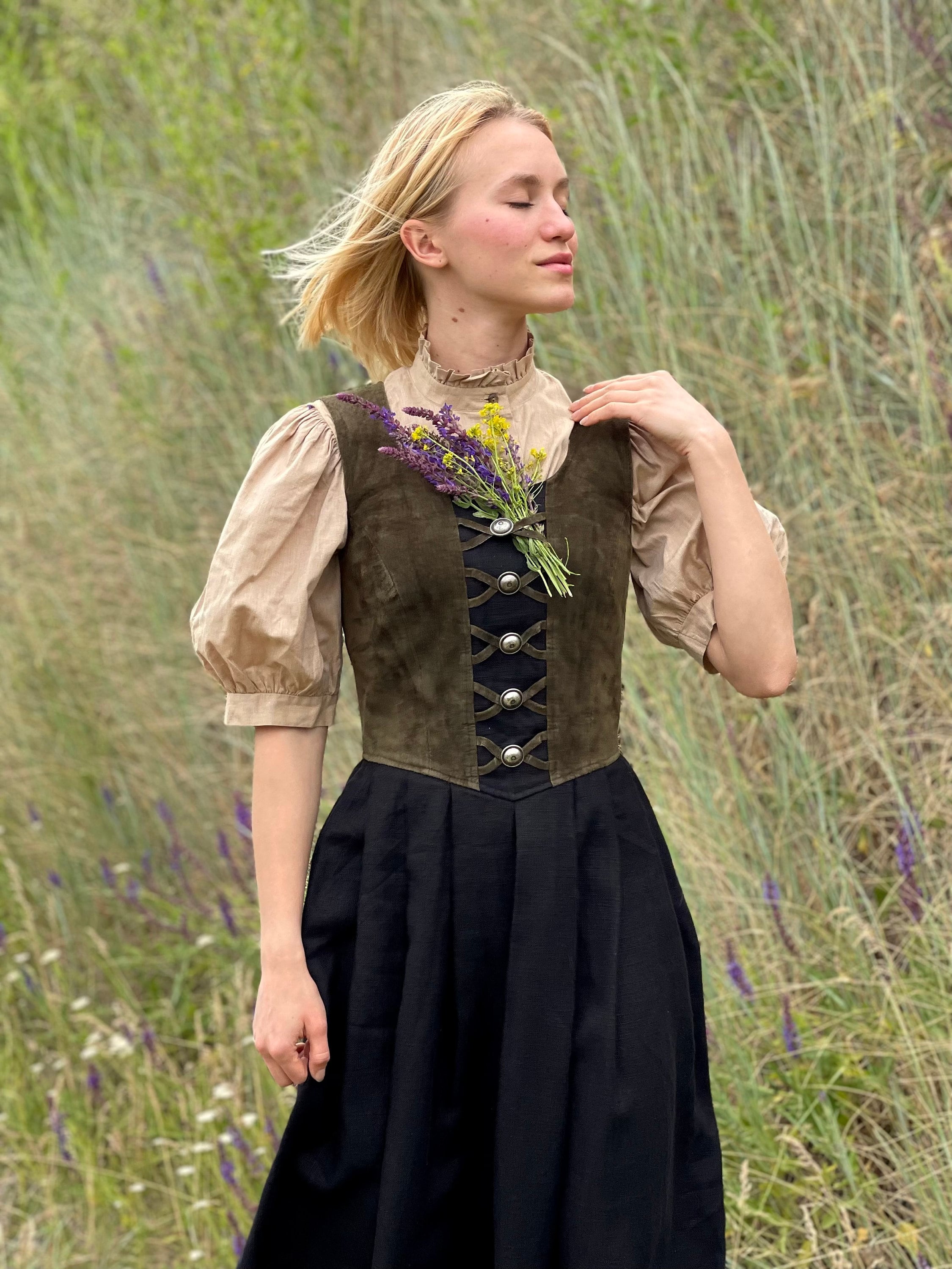 H.moser Salzburg Austrian Vintage Dress Dirndl Real Leather Corset 100% ...