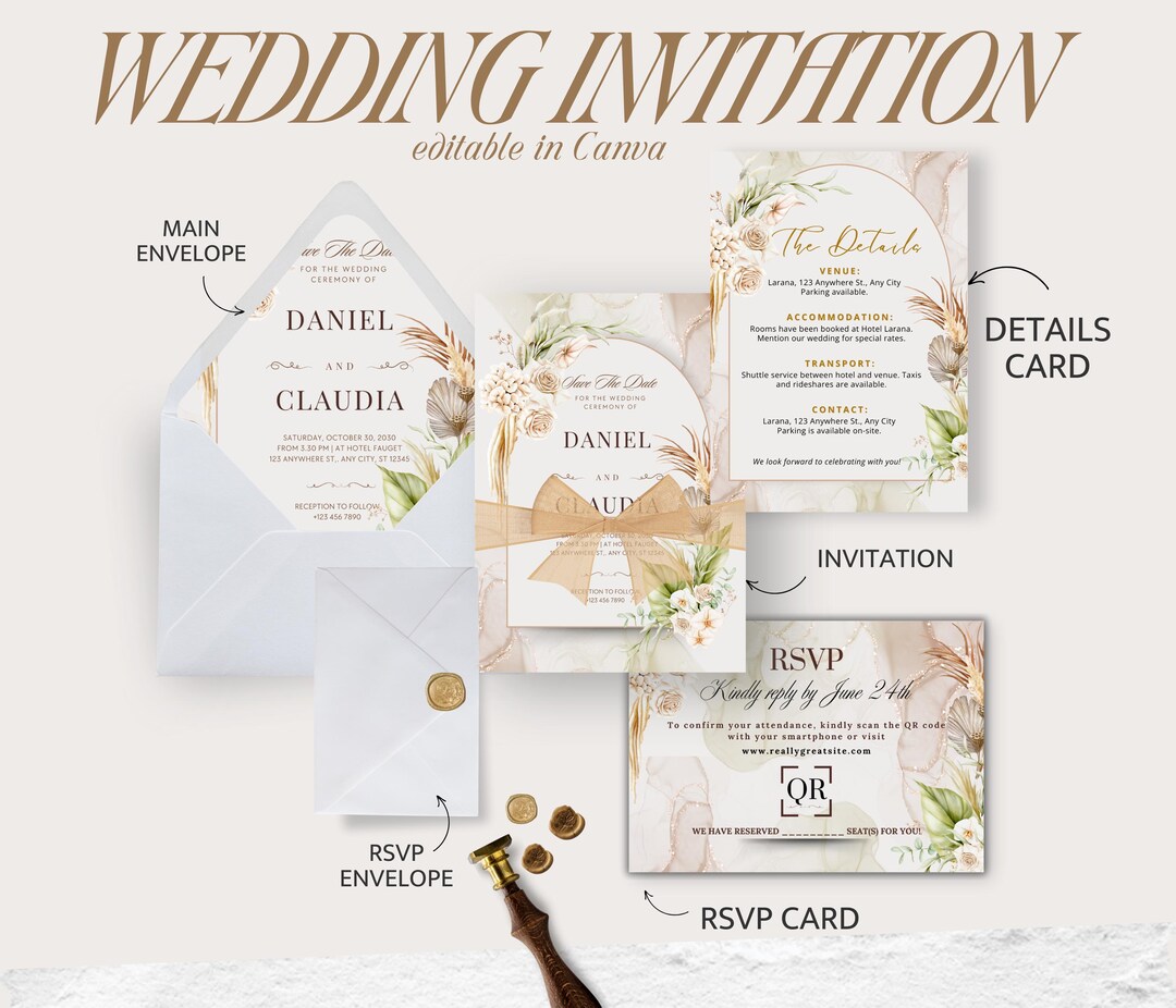 Brown and Cream Wedding Invitations With Watercolor Floral Design ...