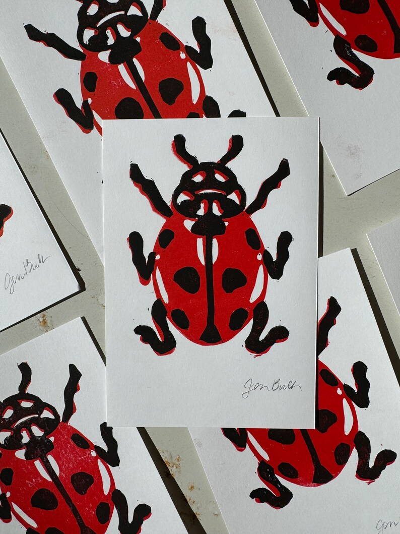 Linocut Print - Ladybug Hand Printed Art - Etsy