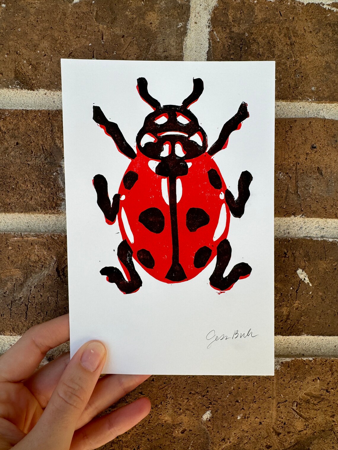Linocut Print - Ladybug Hand Printed Art - Etsy