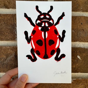 Linocut Print - Ladybug Hand Printed Art - Etsy