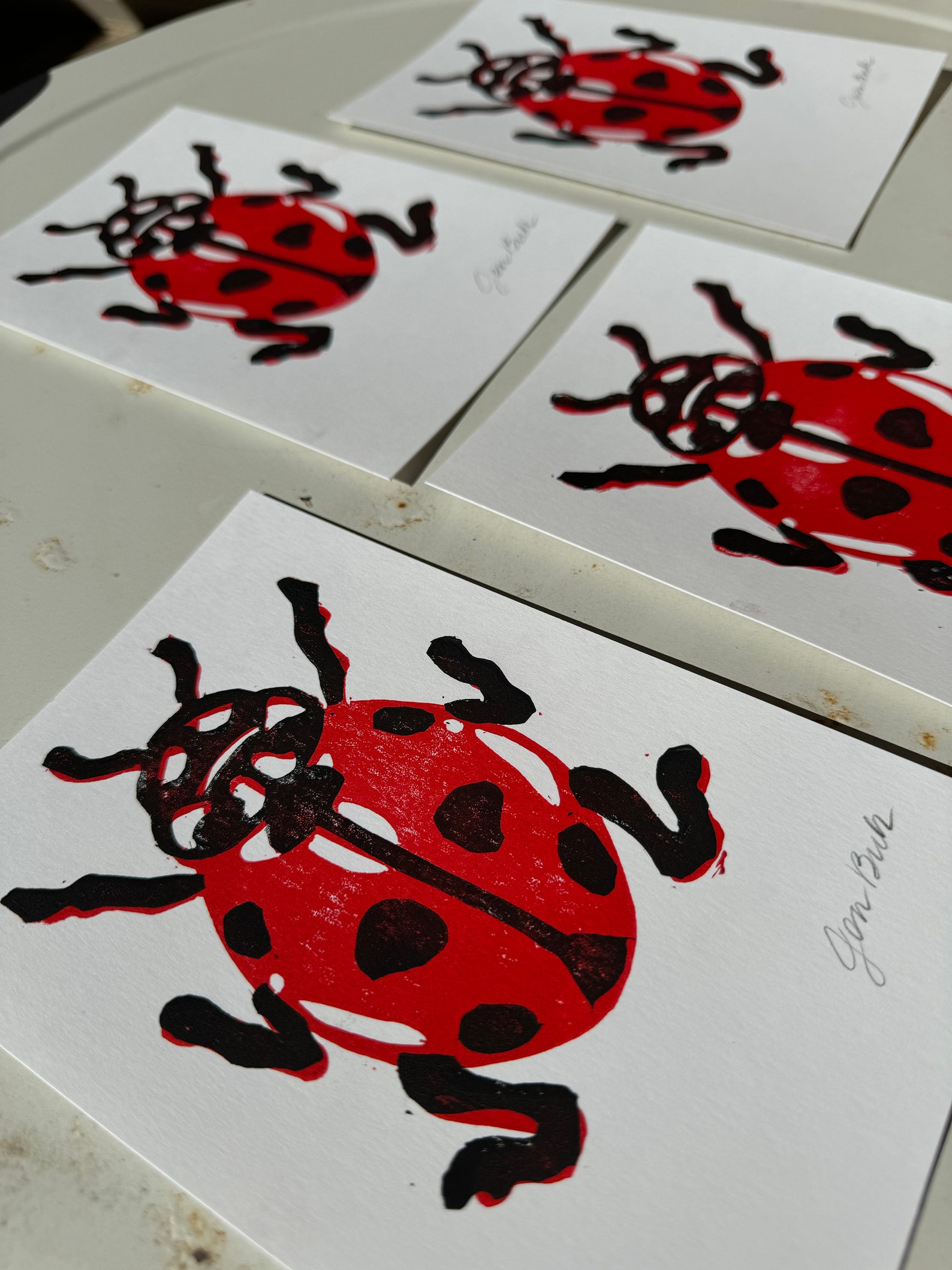 Linocut Print - Ladybug Hand Printed Art - Etsy