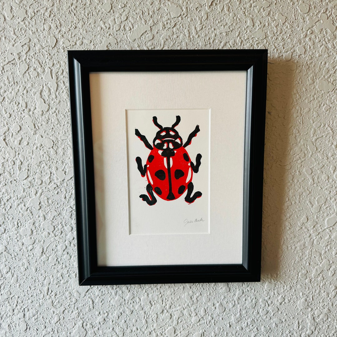 Linocut Print - Ladybug Hand Printed Art - Etsy