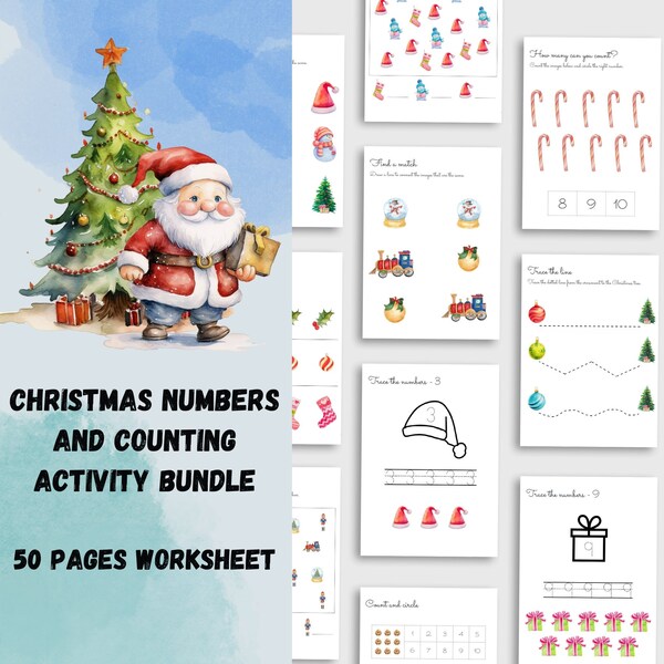 Christmas Number Tracing Worksheets - Etsy