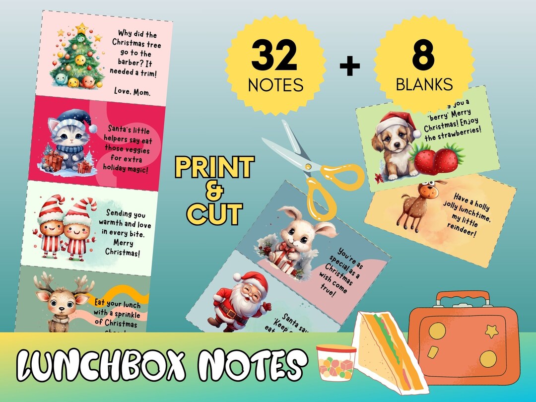 Christmas Lunchbox Notes for Kids, Printable Lunch Box Cards, Lunchbox ...