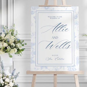Blue White Chinoiserie Wedding Welcome Sign Blue Floral Wedding Sign ...