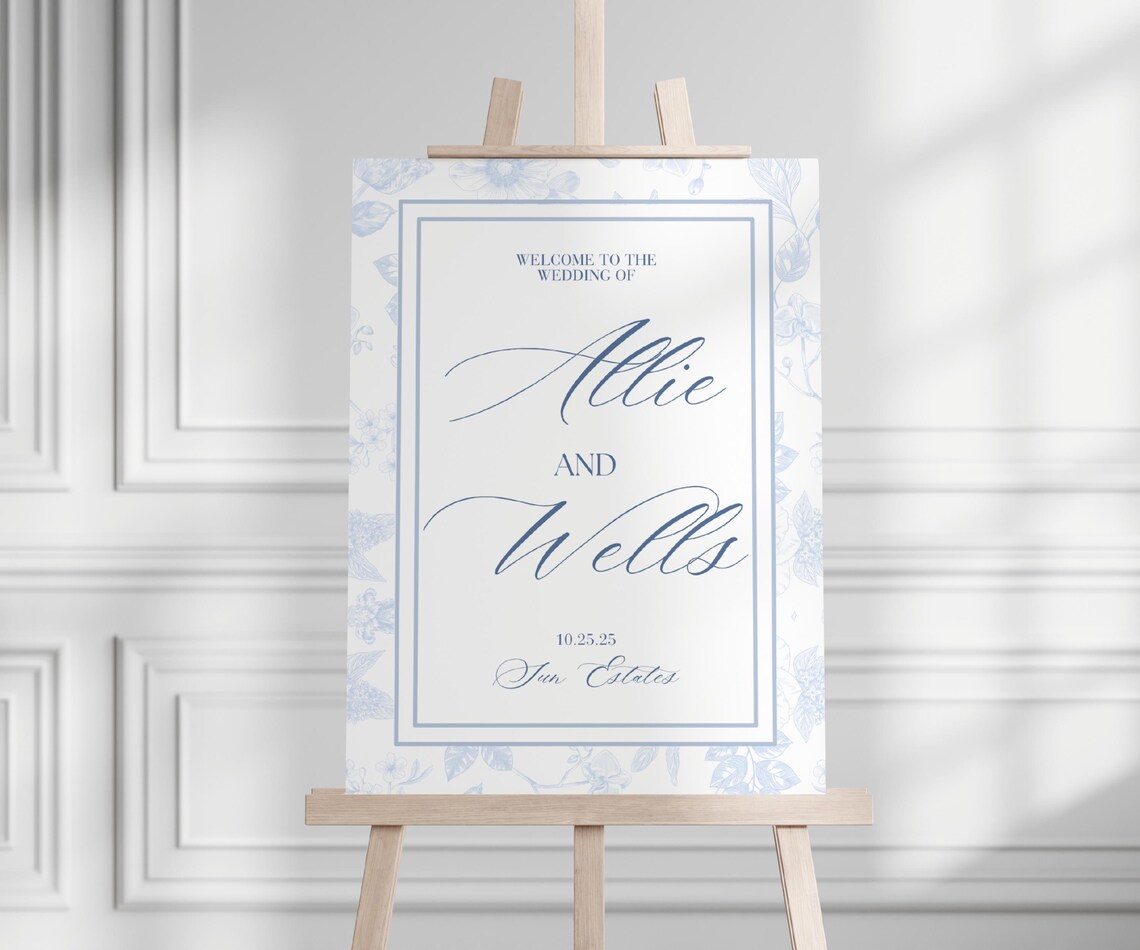 Blue White Chinoiserie Wedding Welcome Sign Blue Floral Wedding Sign ...