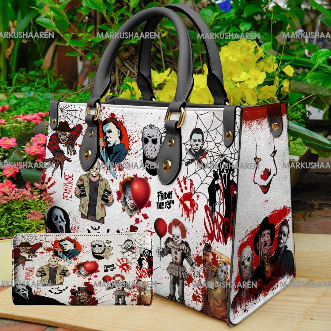 Personalized Horror Halloween Leather Handbag, Horror Halloween Leather ...