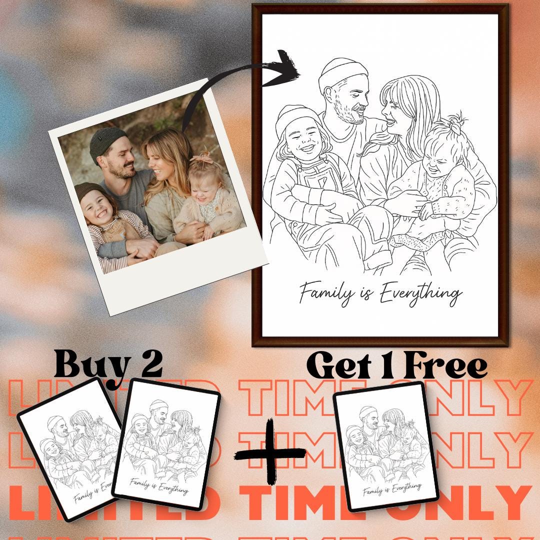 Custom Family Portrait Line Art: Minimalist Drawing From Photo (digital ...