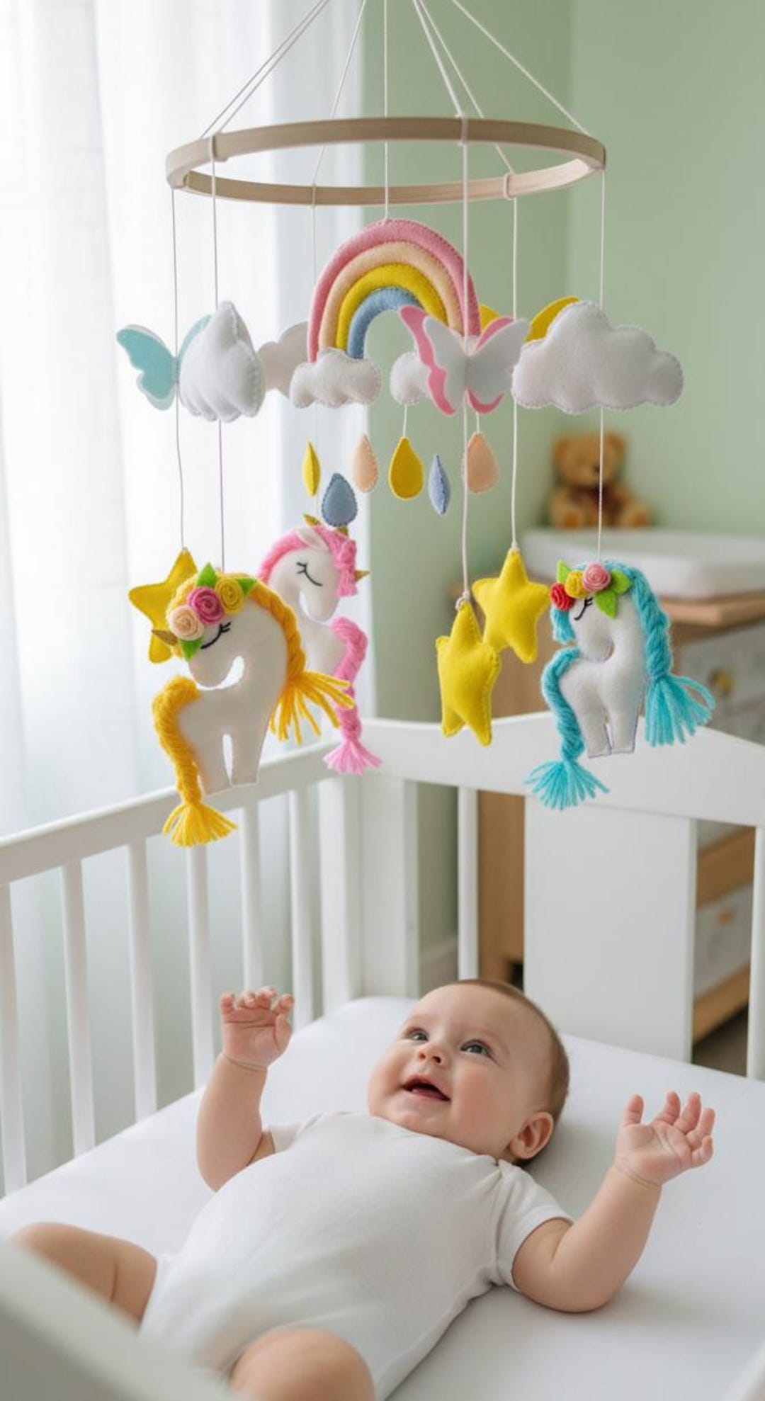 Unicorn Mobile: Rainbow Nursery Decor, Felt Crib Mobile - Etsy