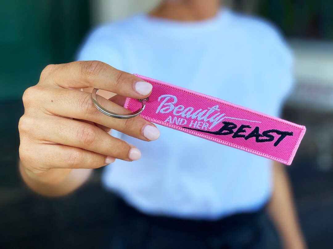 Beauty and Her Beast Embroidered Keychain - Custom Keychain - Keytag - Etsy