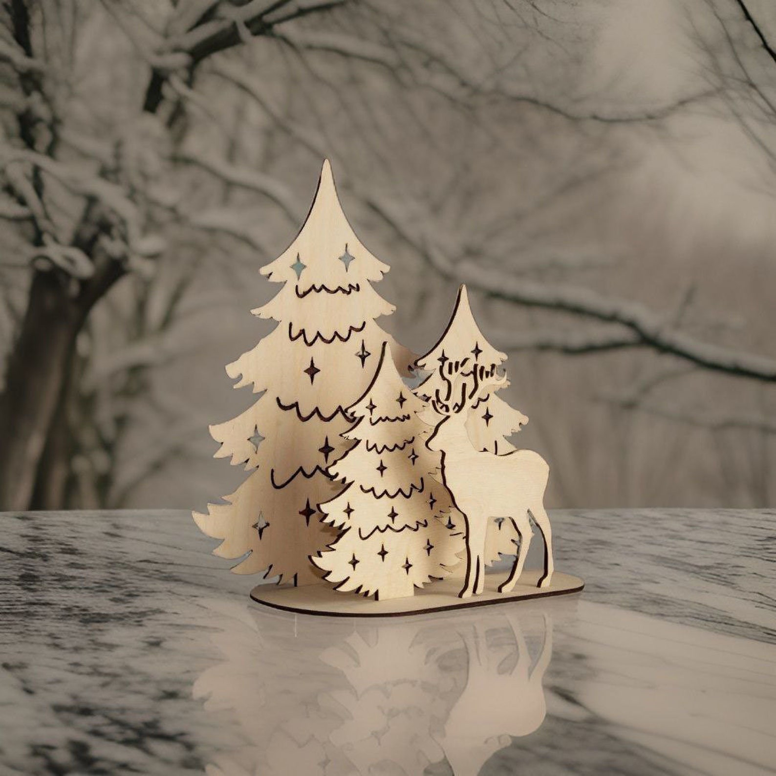 Laser Cut Standing Christmas Trees and Deer, Deer in the Forest Svg ...